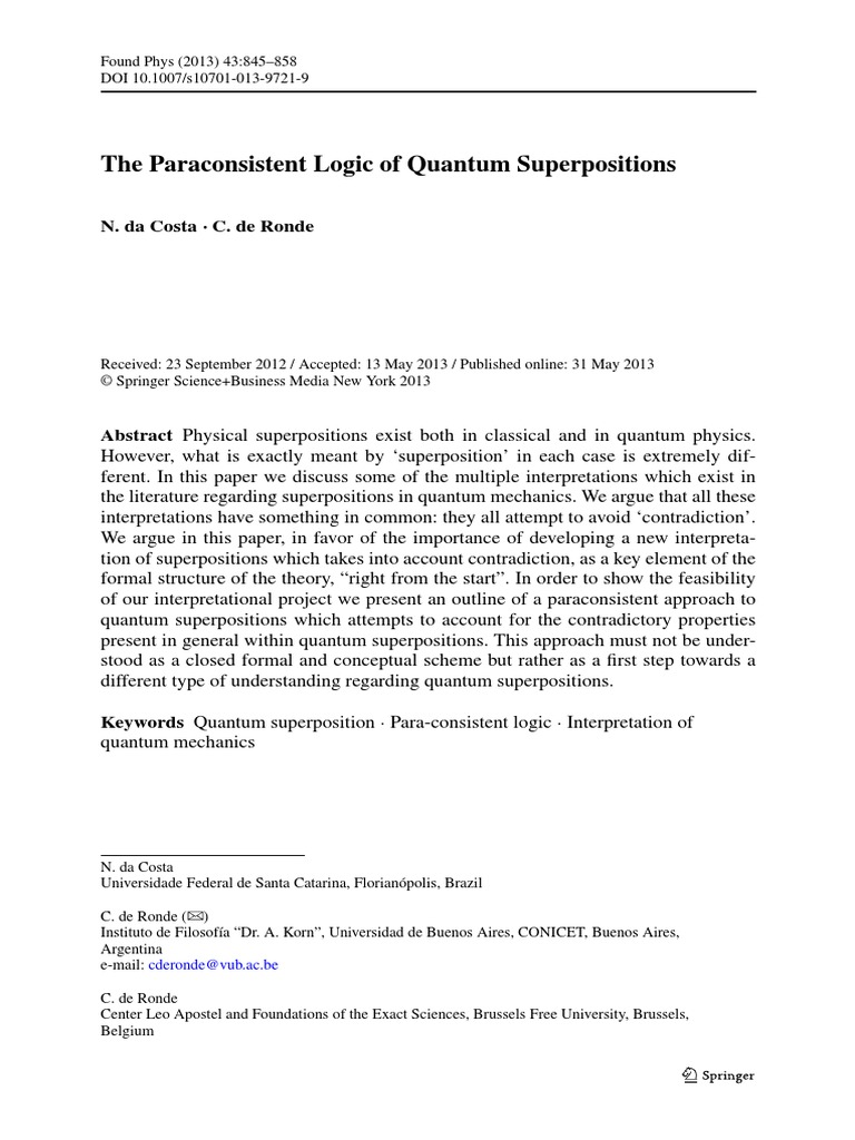 The Paraconsistent Logic of Quantum Superpositions: N. Da Costa | PDF | Quantum Mechanics | Axiom