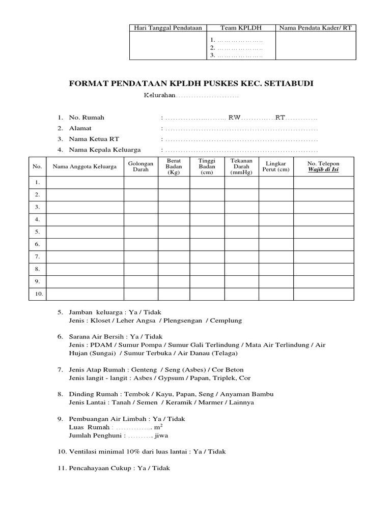 Form Pendataan KPLDH Print | PDF