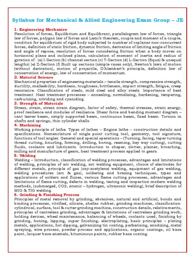 Syllabus For Mechanical & Allied Engineering Exam Group - JE | PDF ...