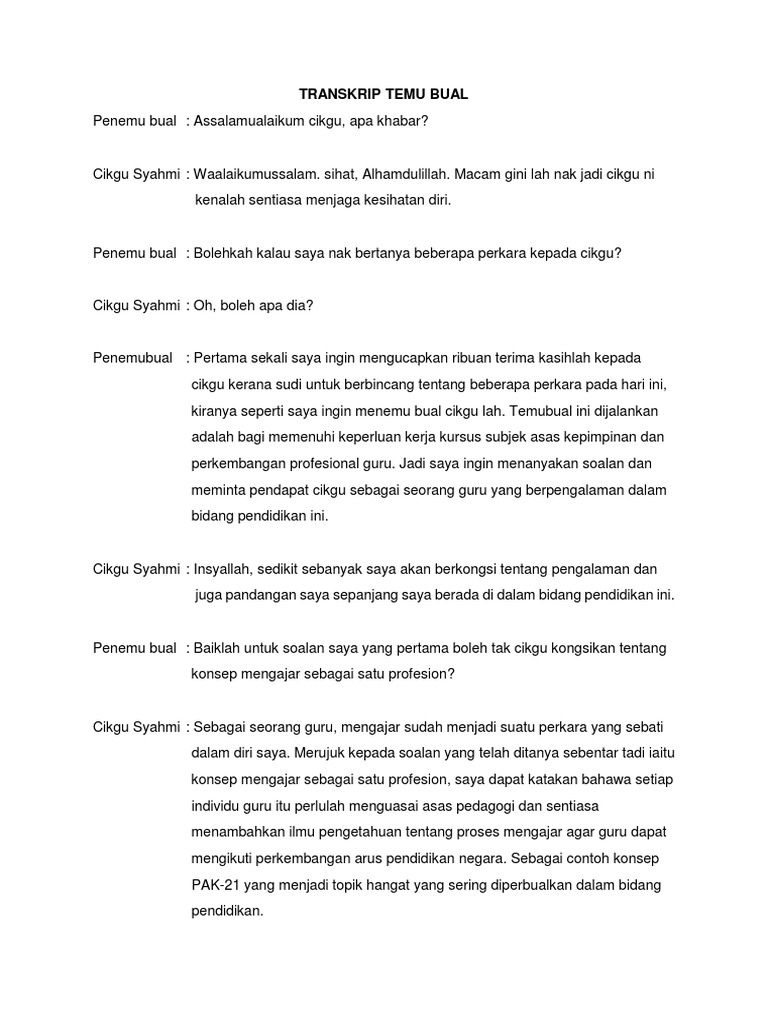 Transkrip Temu Bual | PDF