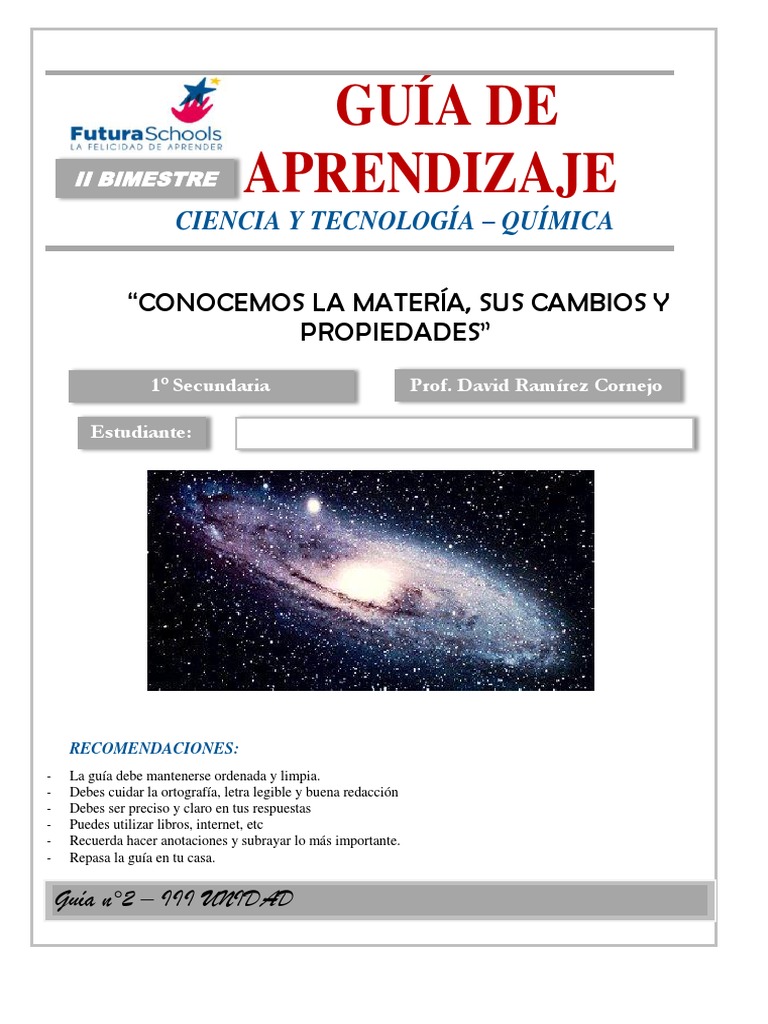 Guía de Aprendizaje QUÍMICA 1S - LA MATERIA PDF | PDF | Gases | Importar