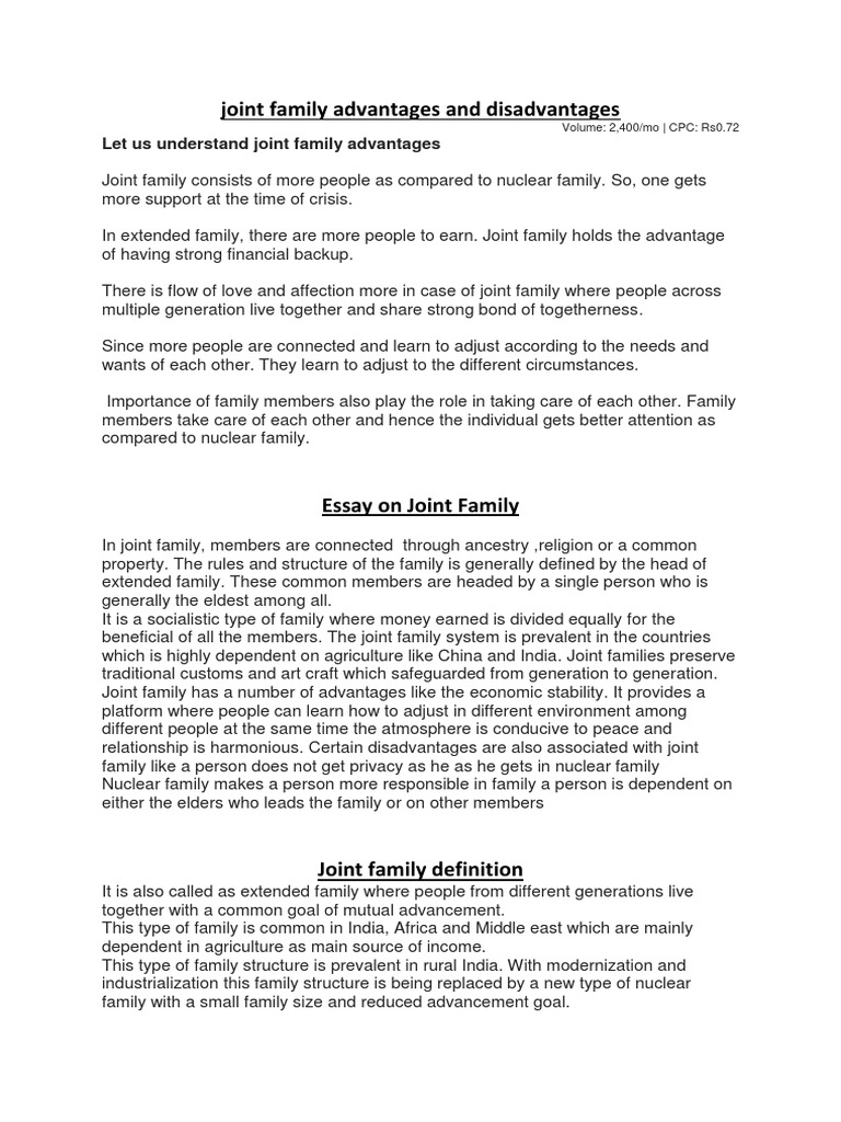 Joint Family Advantages and Disadvantages | PDF | Family ...