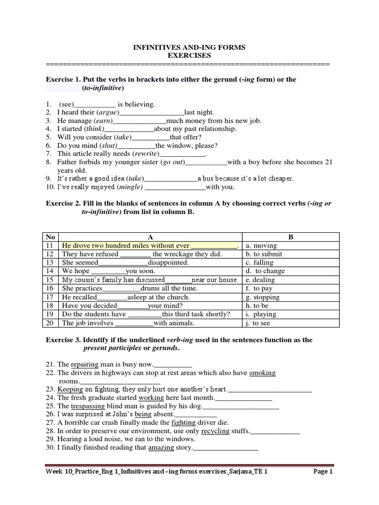 Week 11. Infinitives And-Ing Forms Exercises Sarjana TE 2 | Download ...
