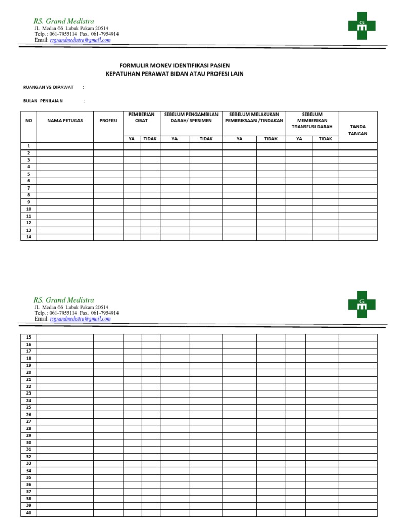 Formulir Monev Identifikasi Pasien | PDF