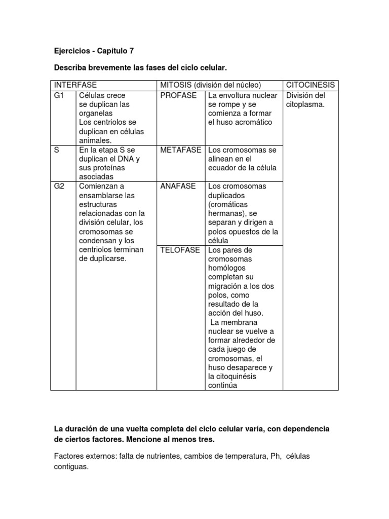 Ejercicios Capitulo 7 | PDF | Mitosis | Ciclo celular