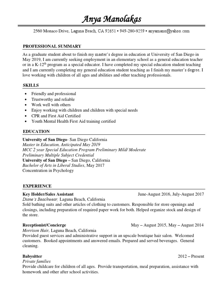 Anya Manolakas Updated Resume | PDF | Behavior Modification | Academia