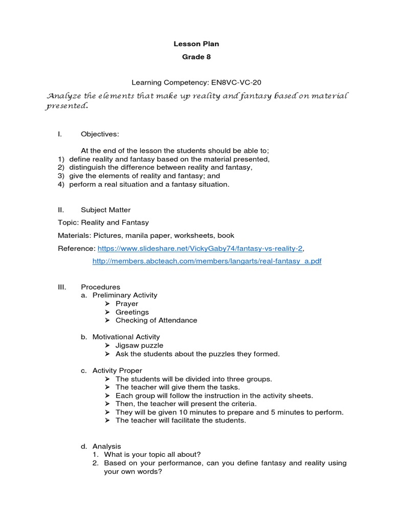 Lesson Plan 1 | PDF | Lesson Plan | Pedagogy