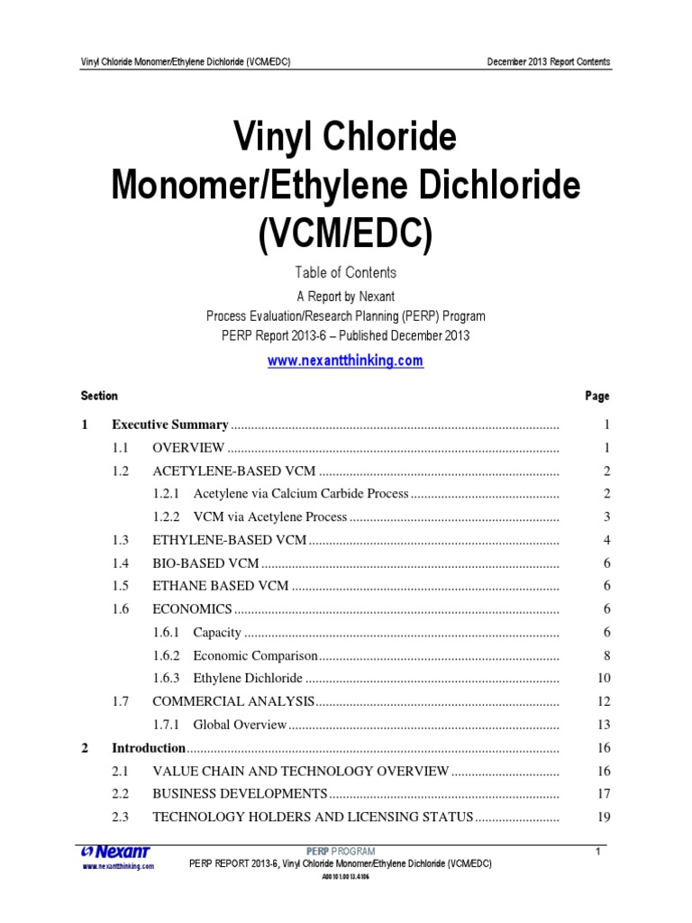 Vinyl Chloride Monomer/Ethylene Dichloride (VCM/EDC) | PDF | Chemical ...