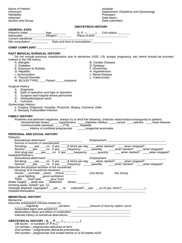 Obstetrics History General Data | PDF | Surgery | Menstruation