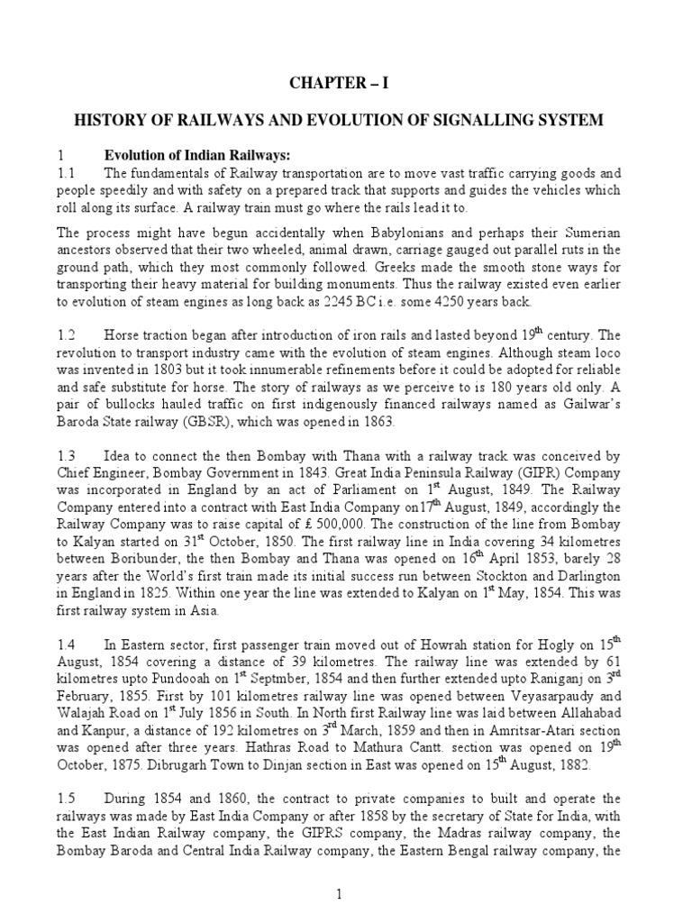 Chapter - I History of Railways and Evolution of Signalling System ...