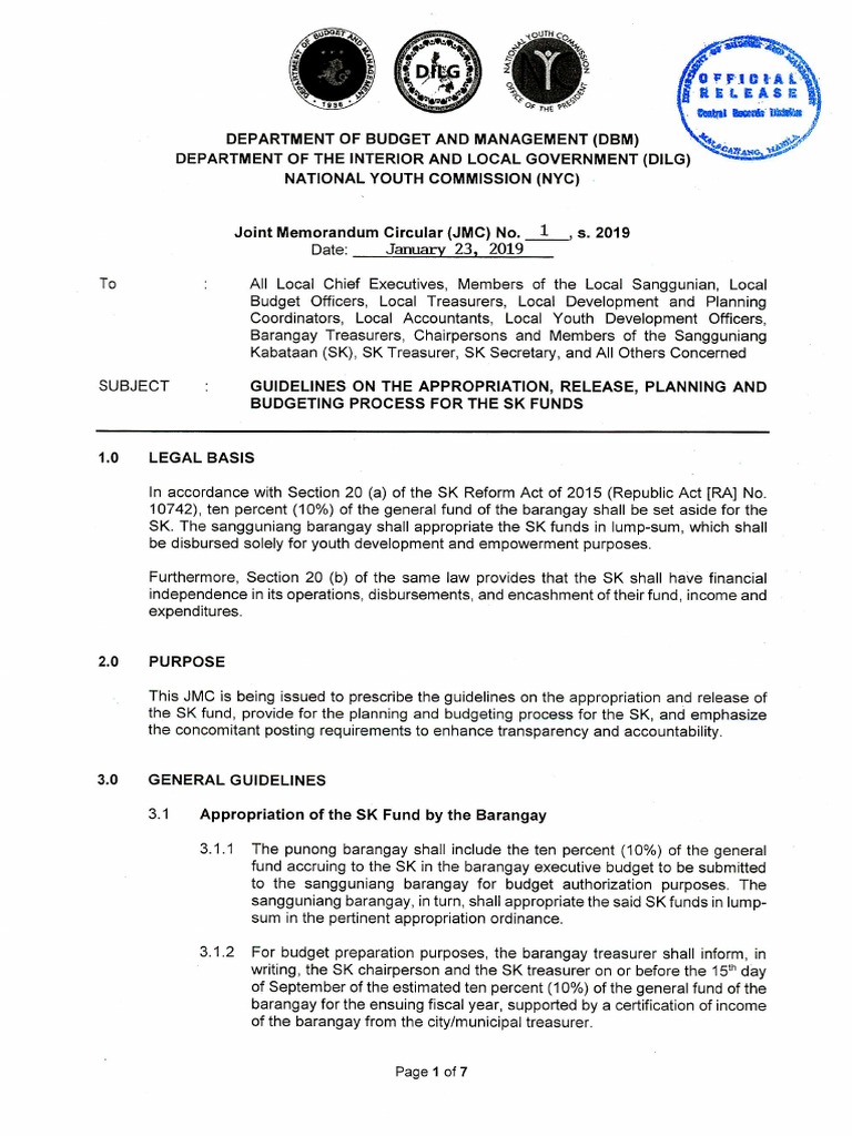 DBM Dilg Nyc Joint Memorandum Circular No 2019 1 PDF | PDF | Hiv/Aids ...