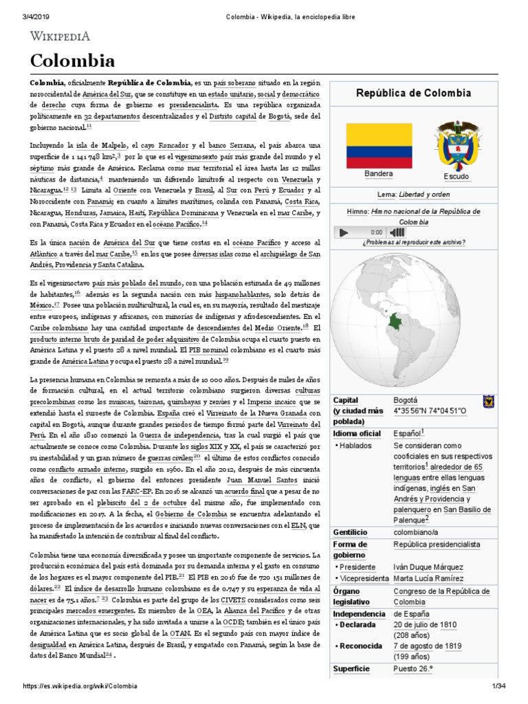 Colombia - Wikipedia, La Enciclopedia Libre | PDF | Colombia | Imperio ...