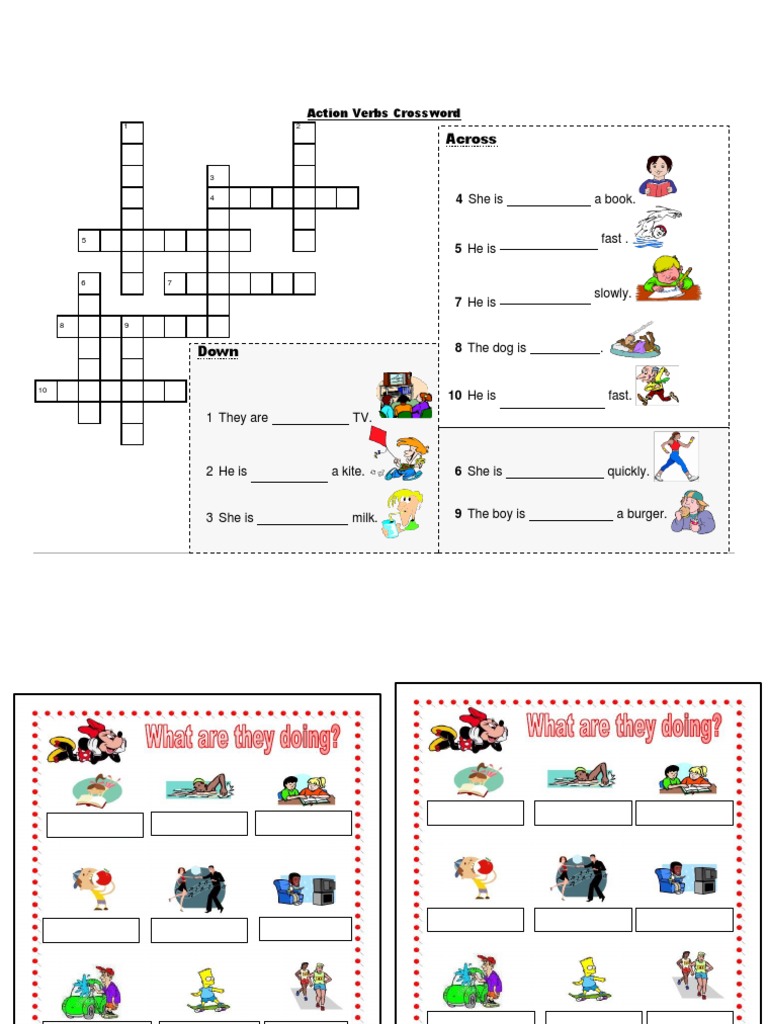 Action Verbs Crossword Puzzle | PDF
