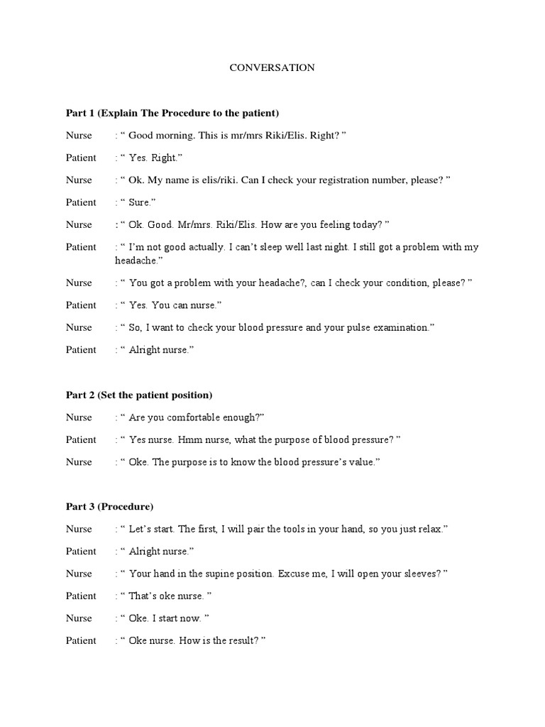 Part 1 (Explain The Procedure To The Patient) | PDF