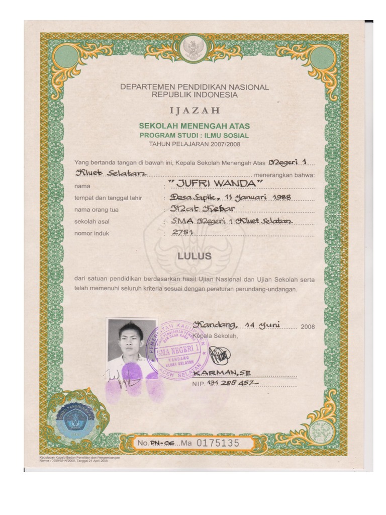 Ijazah Sma PDF | PDF