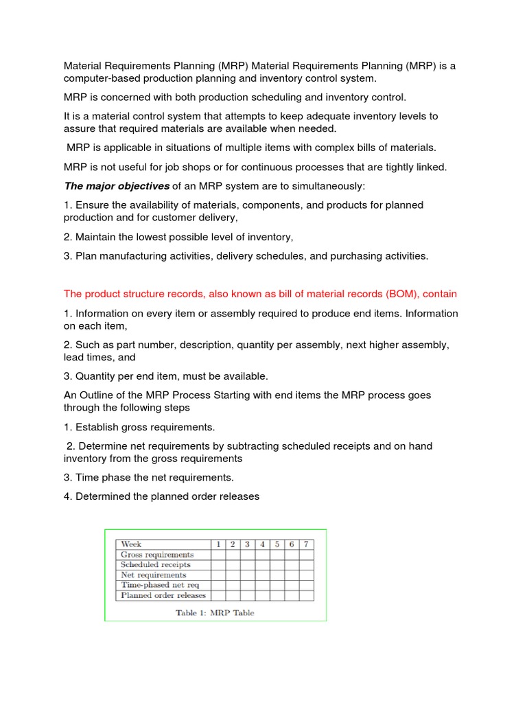 5.6 Notes On Material Requirements Planning | PDF | Inventory ...