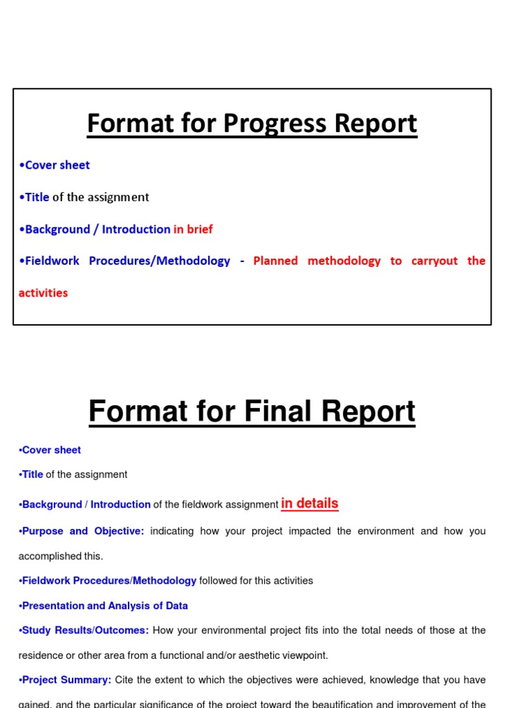 Format For Progress Report: - Cover Sheet - Title - Background ...
