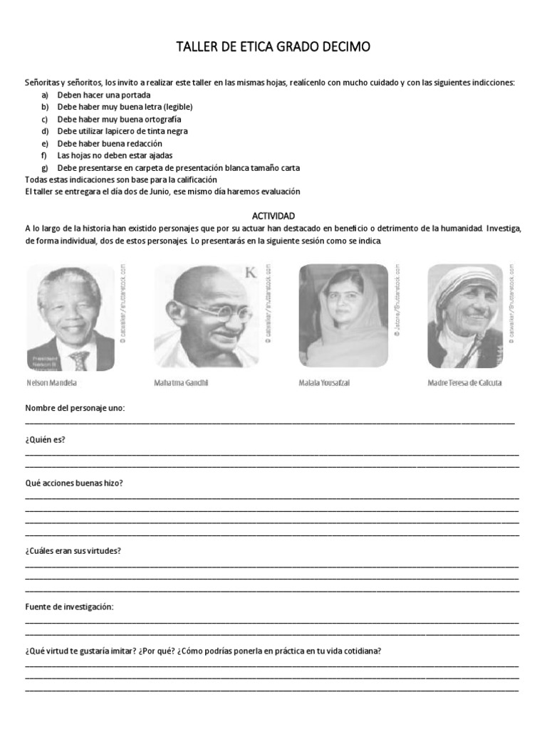 Taller de Etica Grado Decimo | PDF | Moralidad | Aparición