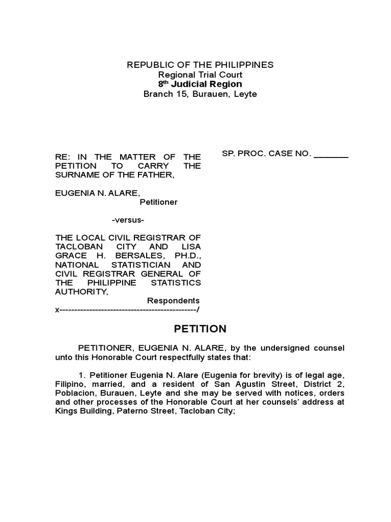 Petition For Correction | PDF | Affidavit | Legitimacy (Family Law)