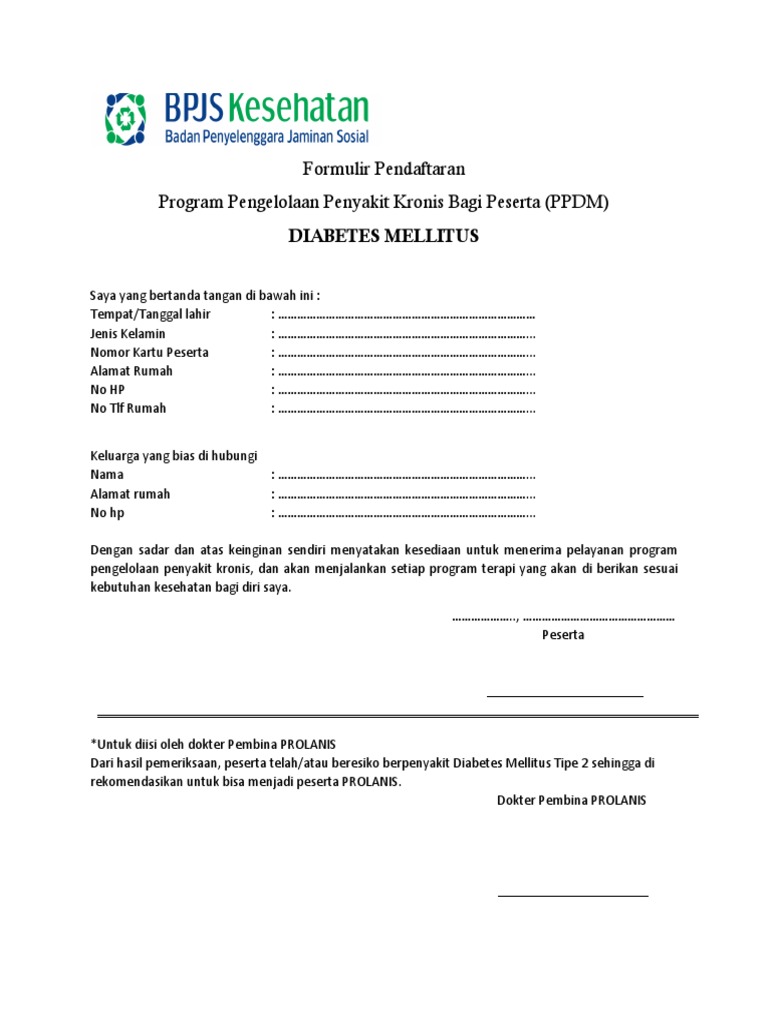 Formulir Pendaftaran PROLANIS | PDF