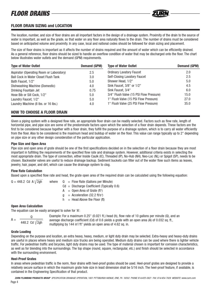 Floor Drains: Floor Drain Sizing and Location | PDF | Tap (Valve ...