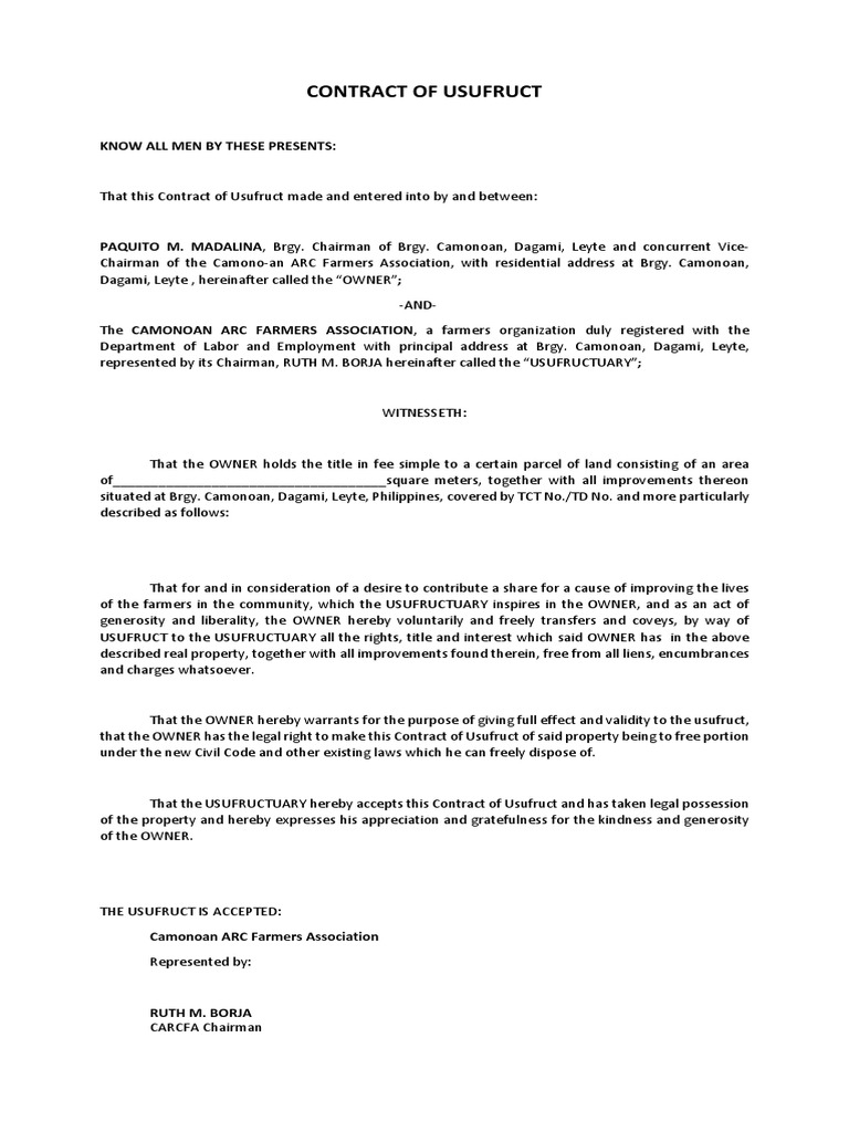 Contract of Usufruct | PDF | Property | Virtue