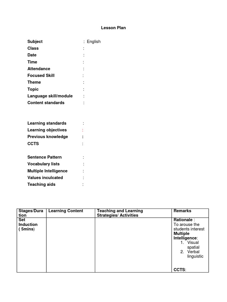 Lesson Plan Template | PDF | Lesson Plan | Mental Processes