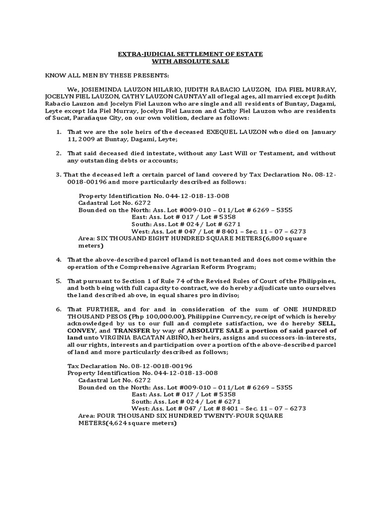Declaration of Heirship ,Extra-Judicial Settlement of Estate with ...