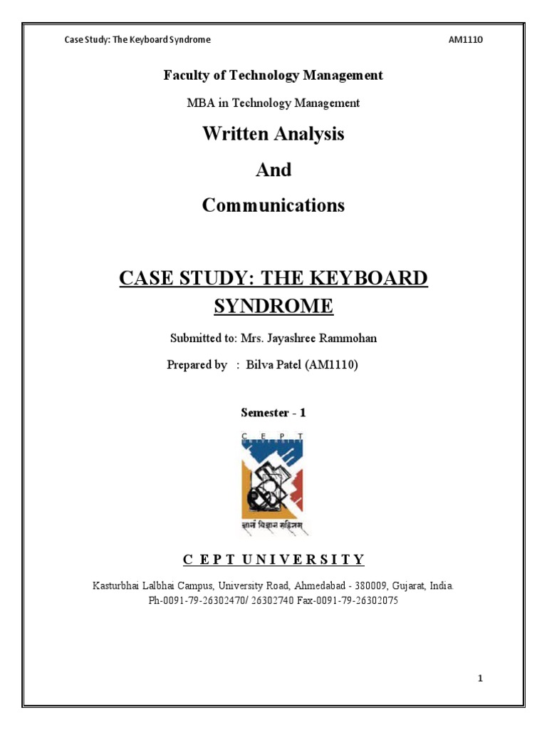 Case Study: The Keyboard Syndrome: Written Analysis and Communications ...