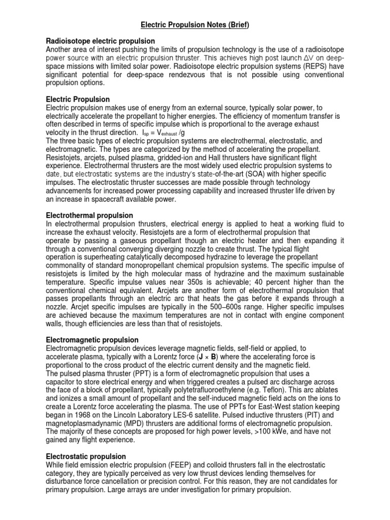 Electric Propulsion Notes in Brief | PDF | Spacecraft Propulsion ...