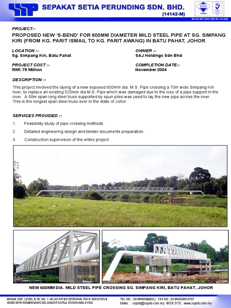 MS ISO 9001:2000 REG.NO. AR 2636 New 600mm Pipe Crossing Sg. Simpang ...