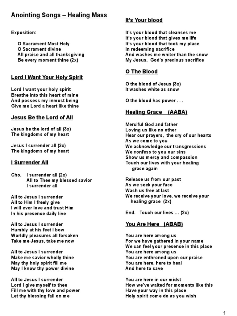 HEALNG MASS-Anointing Songs | PDF | Faith Healing | Grace In Christianity