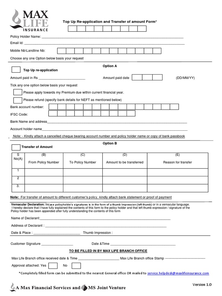 Top Up Re-Application and Transfer of Amount Form | PDF | Insurance | Banks