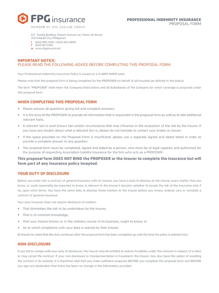 FPG PI Proposal Form 11.16 | PDF | Professional Liability Insurance ...