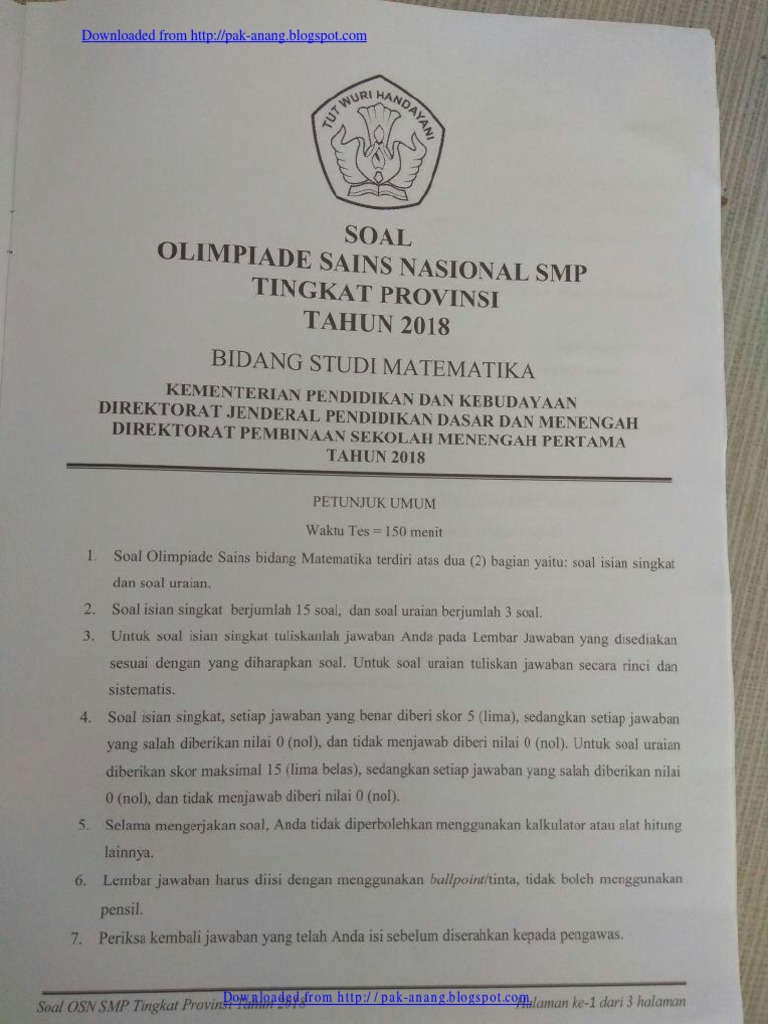 Naskah Soal OSP Matematika SMP 2018 (Pak-Anang - Blogspot.com) PDF | PDF