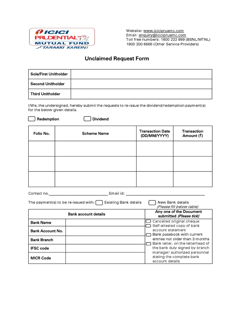 Unclaimed Request Form | PDF | Identity Document | Cheque