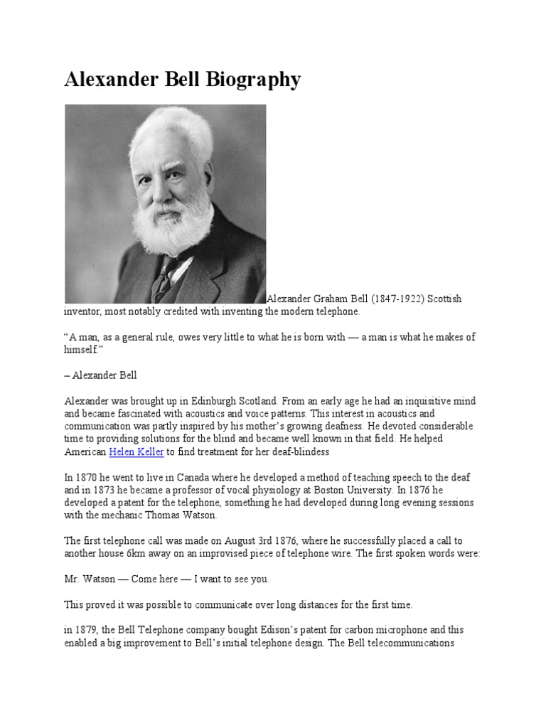 Alexander Bell Biography | Download Free PDF | Telecommunications ...