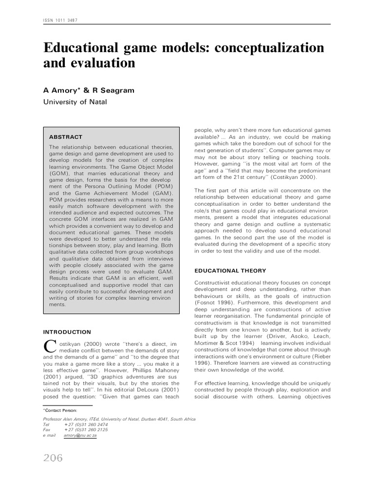 Educational Game Design Conceptualisation and Evaluation | PDF ...
