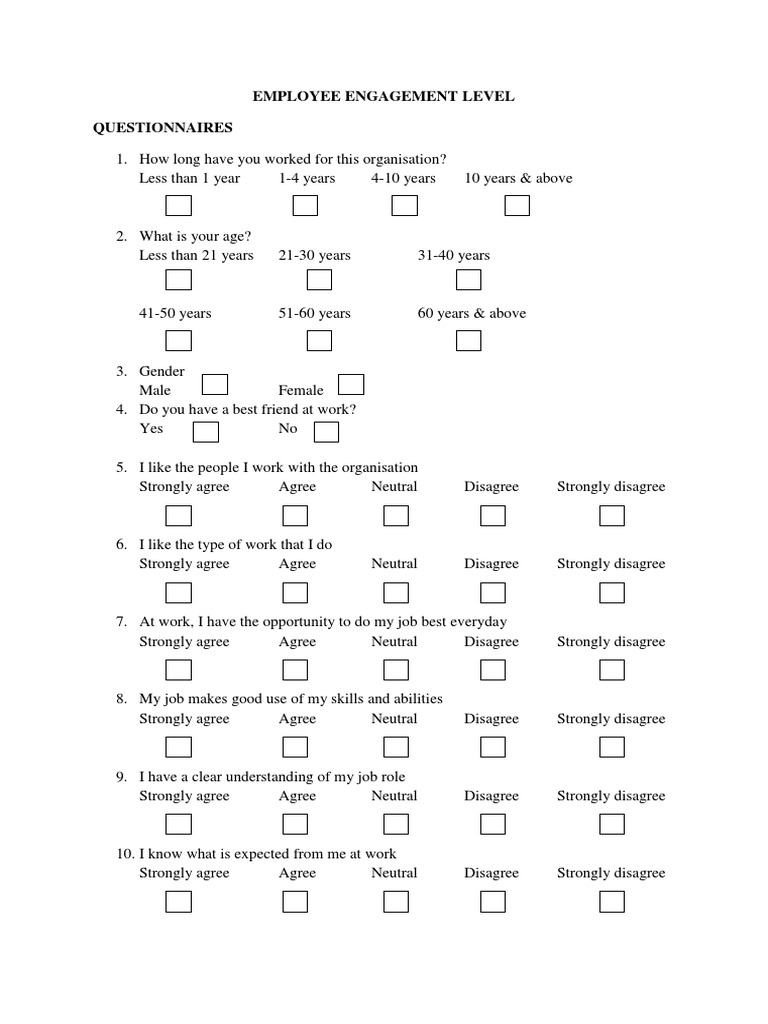 Employee Engagement Level Questionnaires | PDF | Employment | Economies