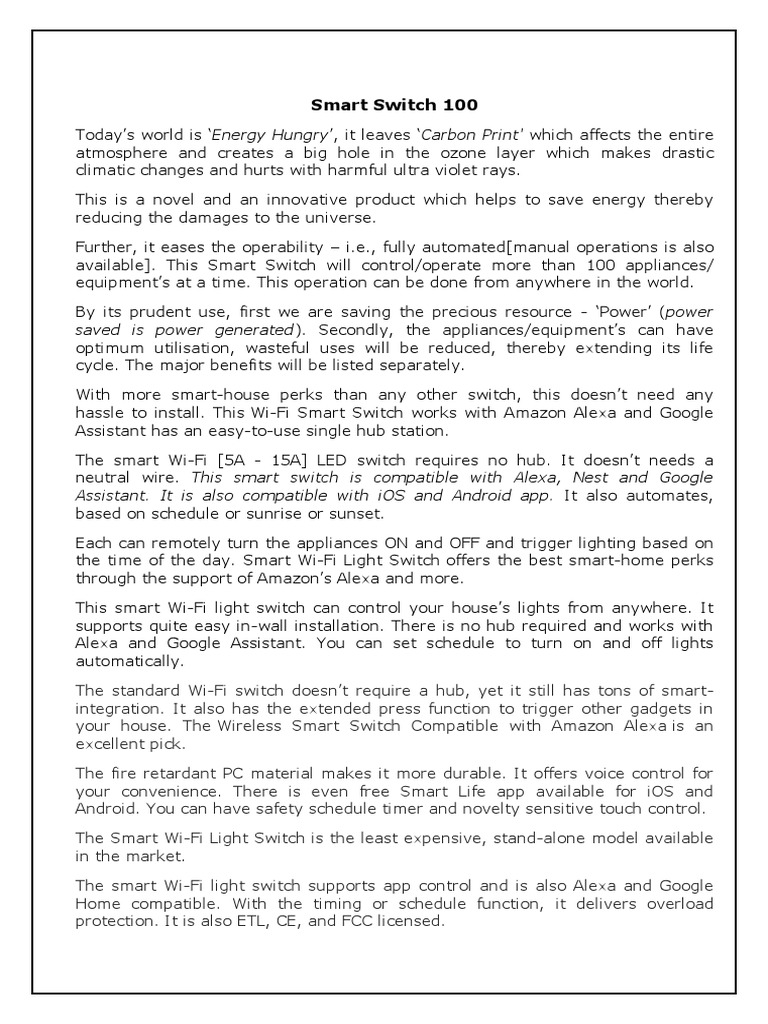 Draft - Smart Switches I | PDF | Wi Fi | Mobile App