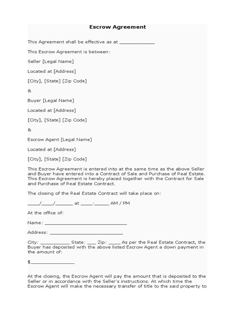 Escrow Agreement Sample | PDF | Sales | Virtue