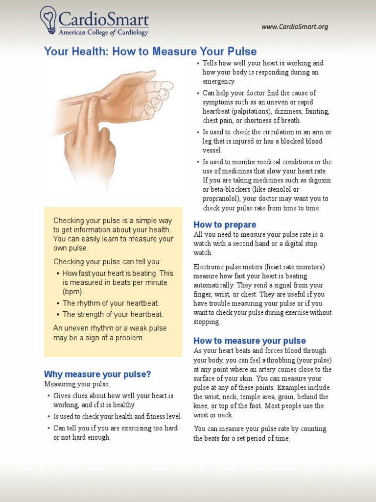 Your Health: How To Measure Your Pulse | PDF | Pulse | Heart Rate