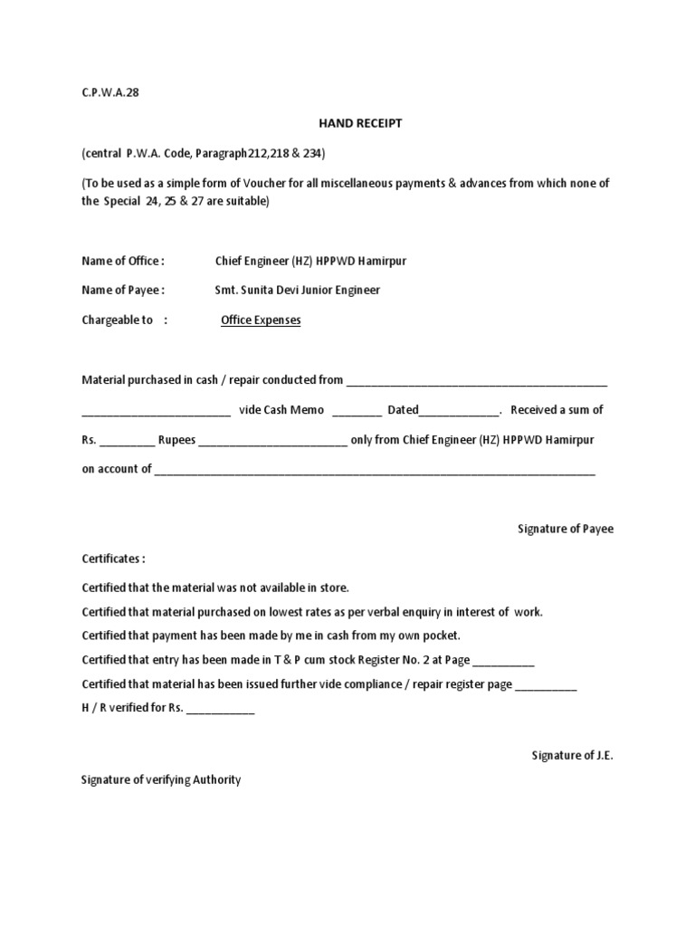 Hand Receipt | PDF | Services (Economics) | Payments