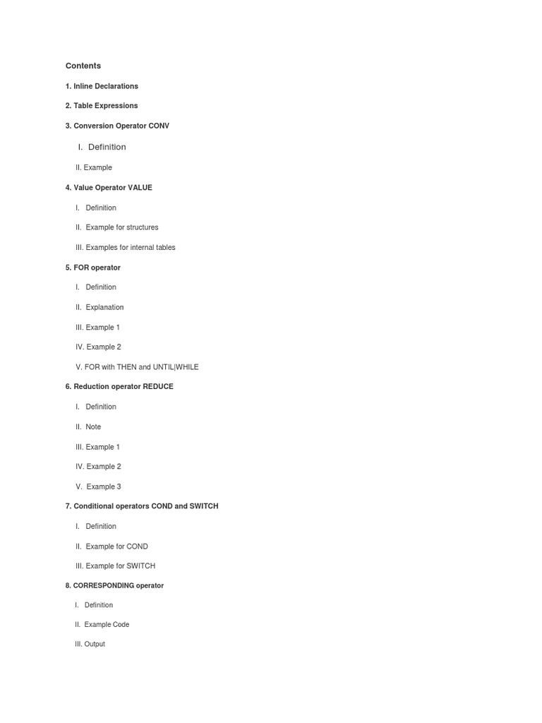 ABAP 7.4 Operators and Syntax Guide | PDF | Control Flow | String ...