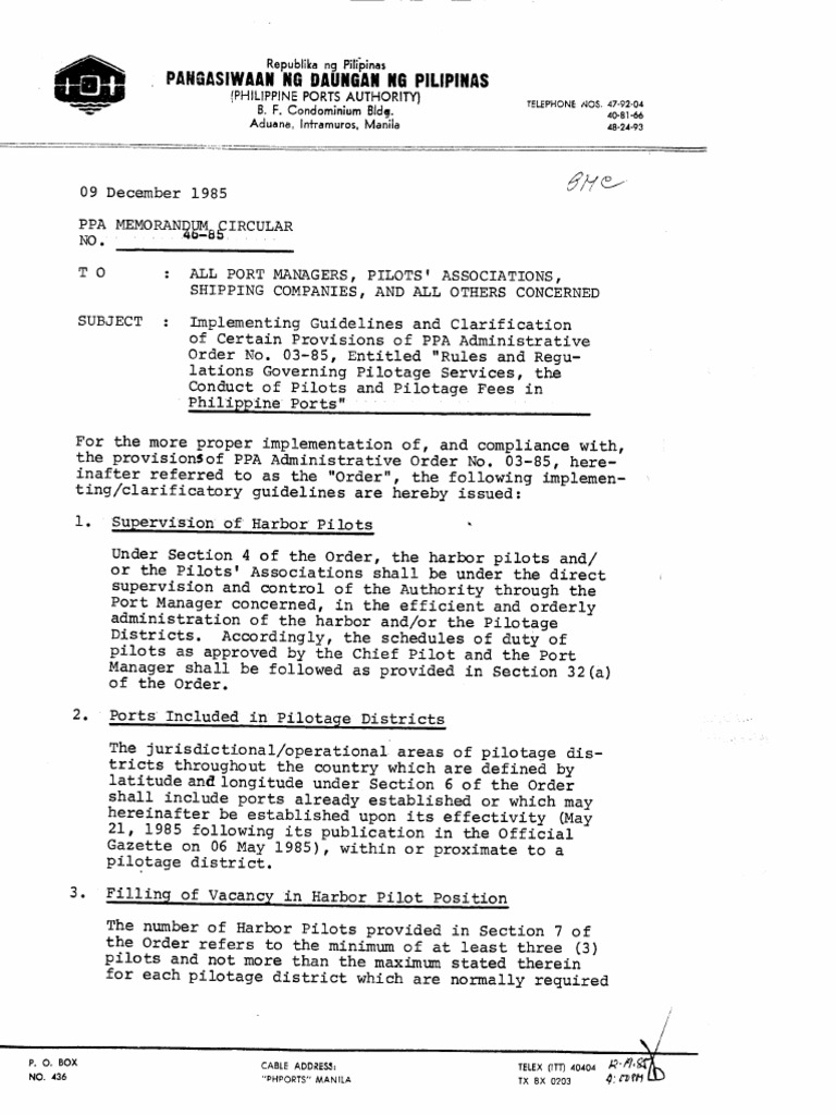 PPA Memorandum Circular No. 046-1985 (IRR and Clarification On PPA AO ...