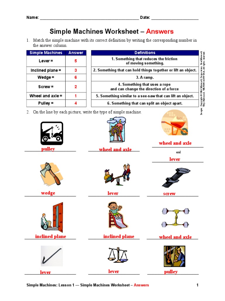 Simple Machines Worksheet - : Answers | PDF | Machines | Equipment