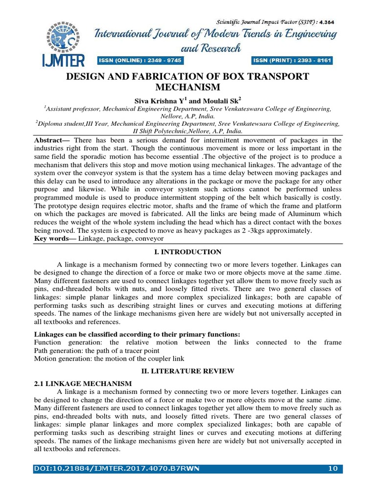 Design and Fabrication of Box Transport Mechanism PDF | PDF | Screw ...