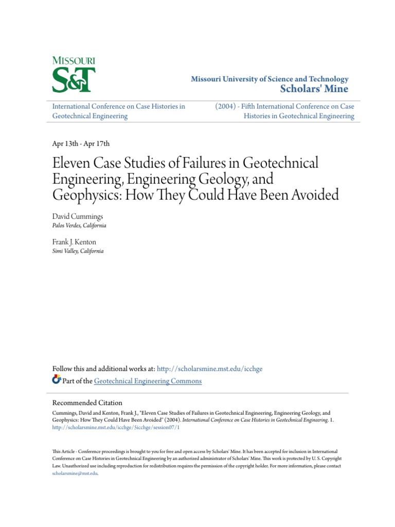 Eleven Case Studies of Failures in Geotechnical Engineering Engi | PDF ...