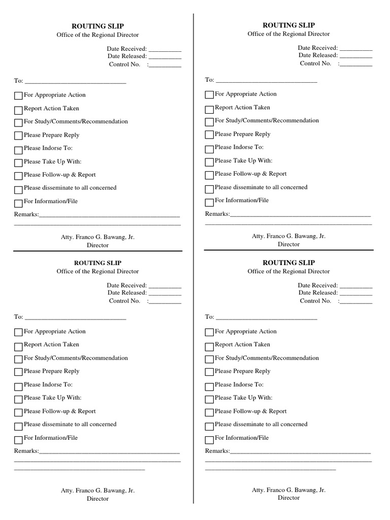 Routing Slip A4 | PDF
