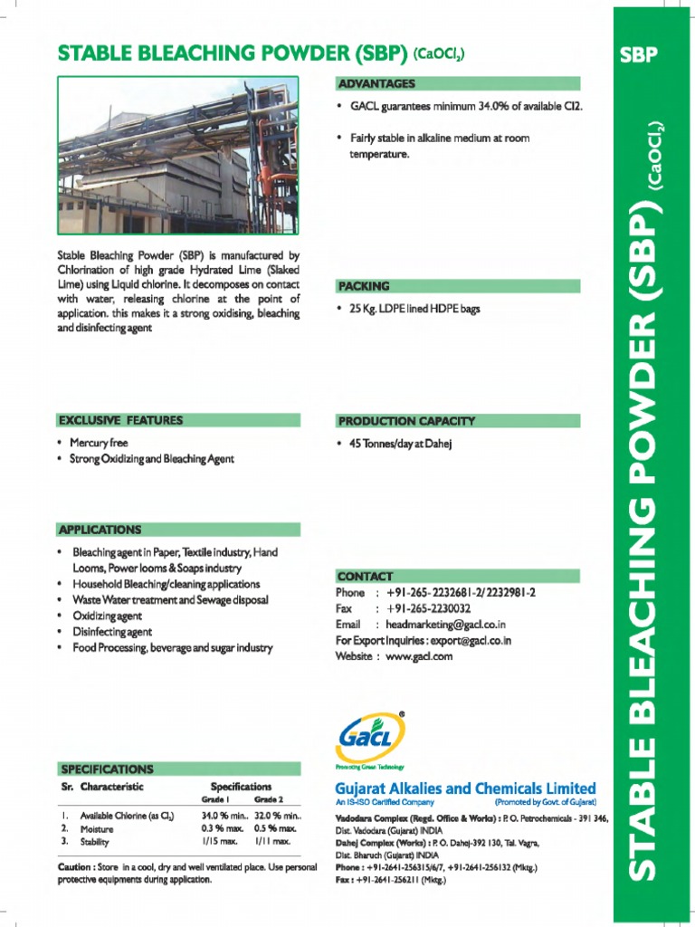 Stable Bleaching Powder | PDF | Bleach | Chlorine